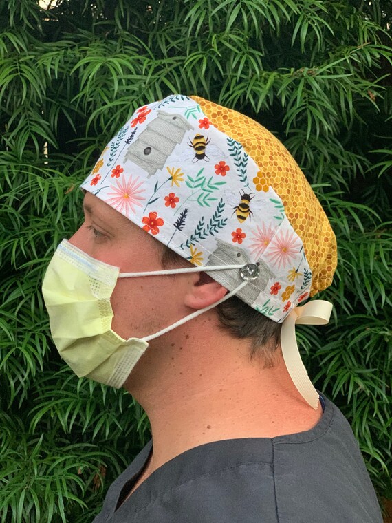 Bumble Bee Hives and Honeycomb Scrub Cap With Buttons. RN - Etsy