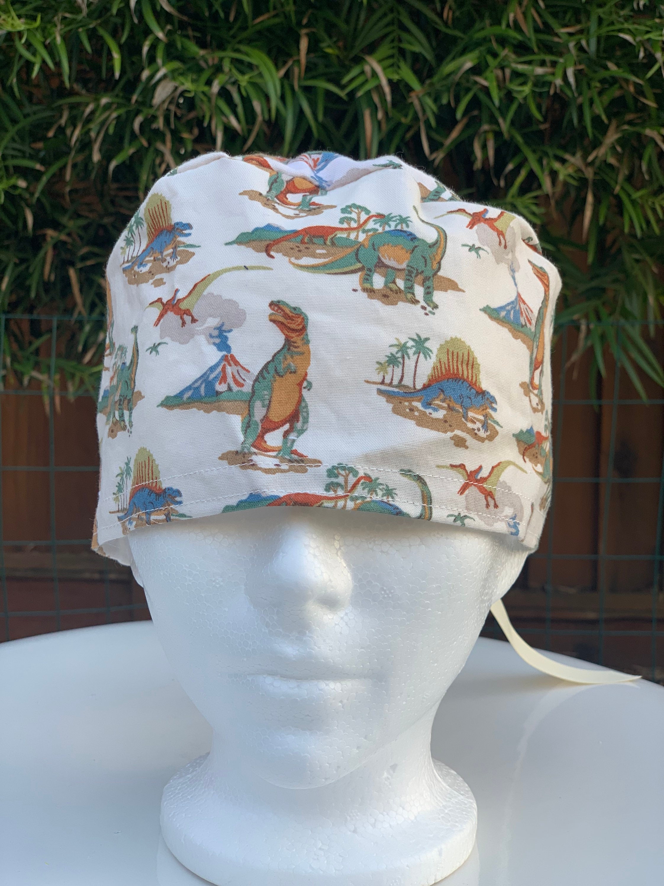 Dinosaur Surgical Cap with button Jurassic Park like scene | Etsy