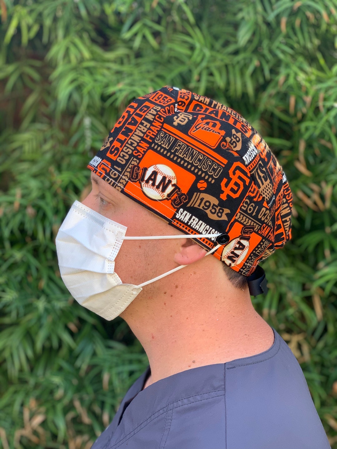 SF Giants Scrub Cap With Buttons San Francisco Baseball Mlb Surgical ...