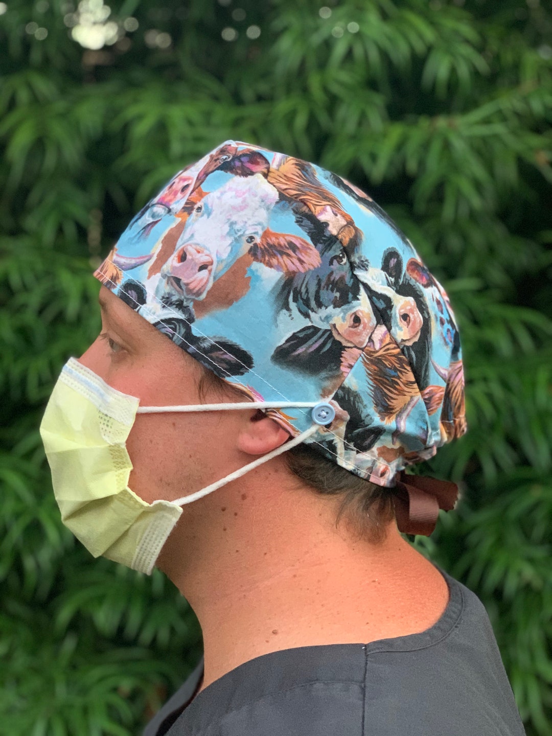 Cow Scrub Cap With Buttons. Surgical Cap. Surgical Hat. Or, Nurse ...