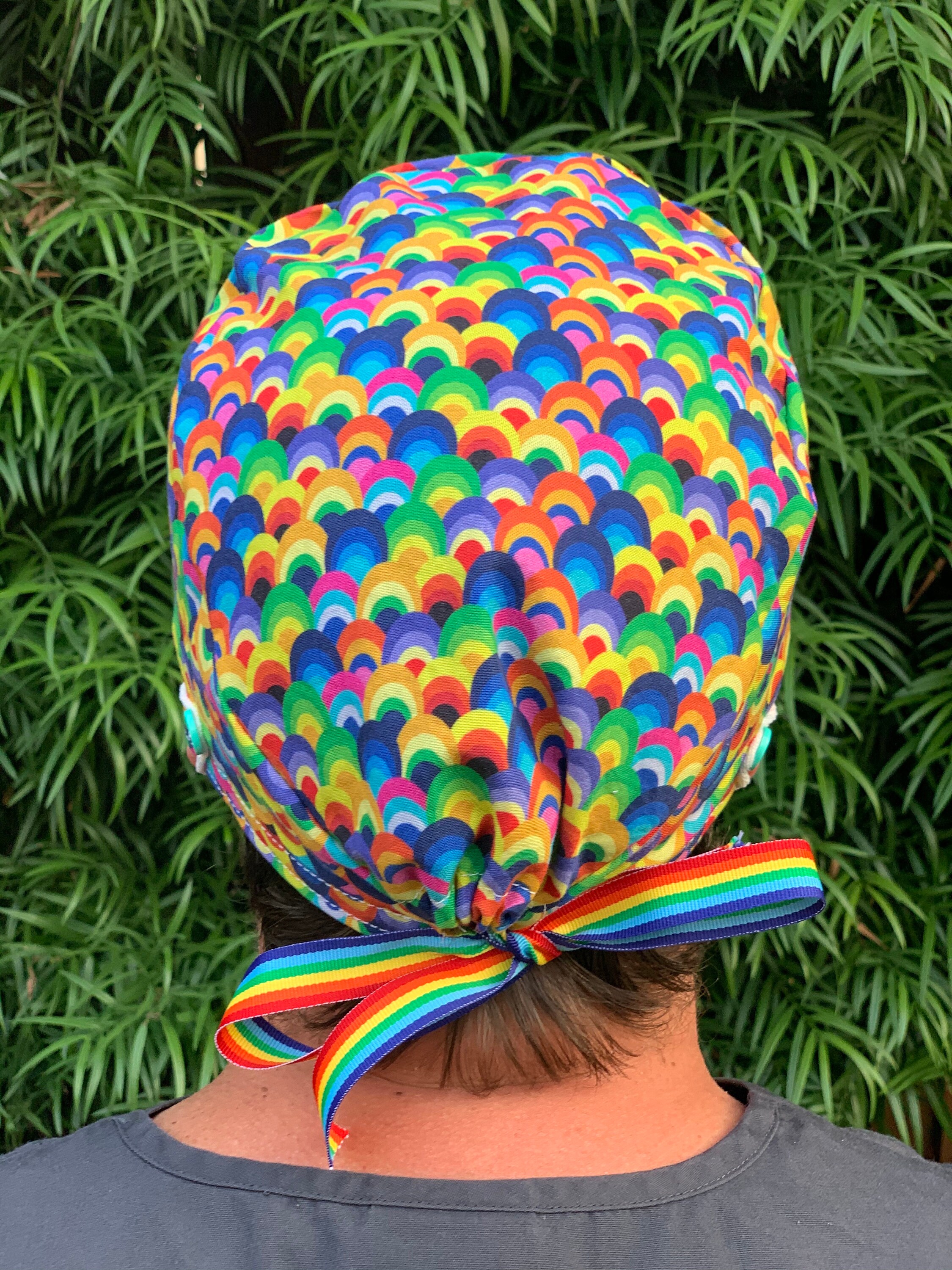 Rainbow Scrub Cap with buttons. RN. Nurse doctor surgical | Etsy