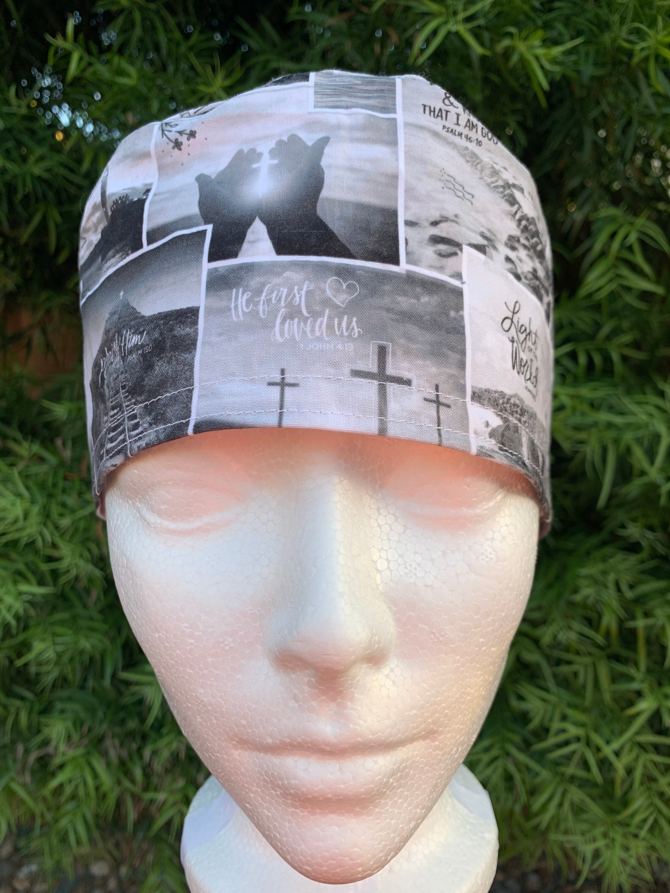 Bible verse black white photo Scrub cap with buttons. RN. | Etsy