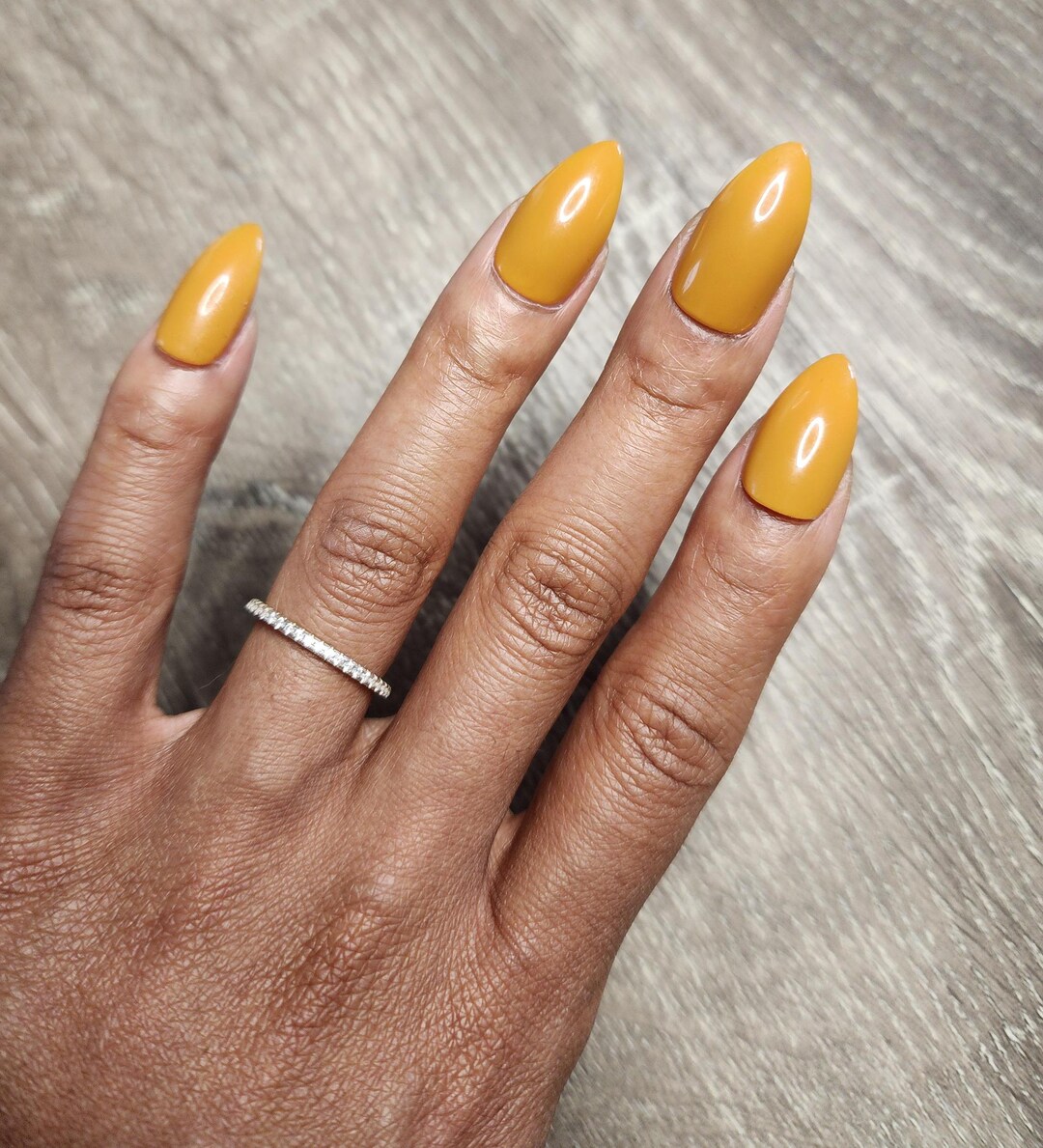 Short Stiletto Press on Nails Fall Colors Press Ons Mustard Yellow Full Set Handpainted With Gel ...