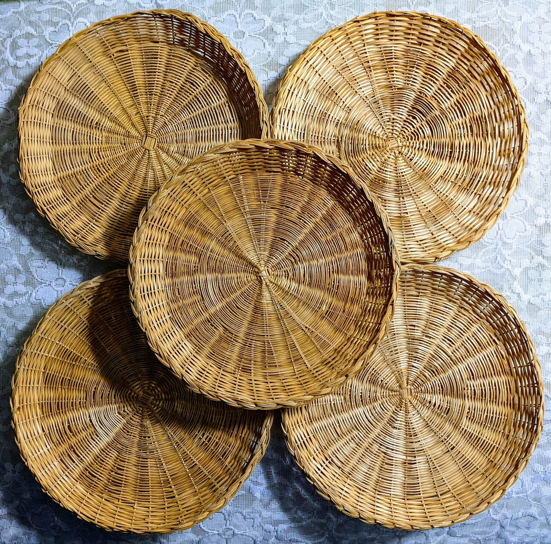 Set of 5 Vintage Wicker Woven Boho Wall Decor Plates / Woven Round Wall ...