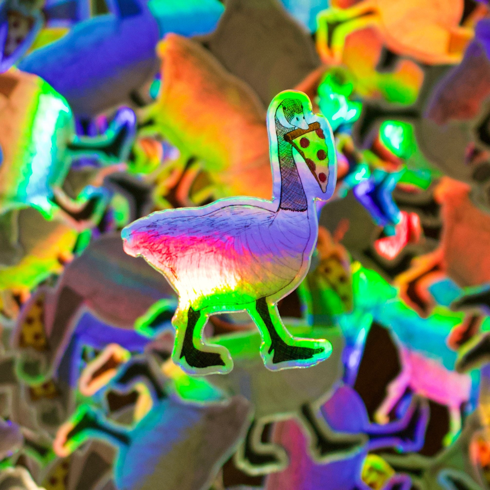 Suspicious Goose With Pizza Sticker Holographic Sticker - Etsy