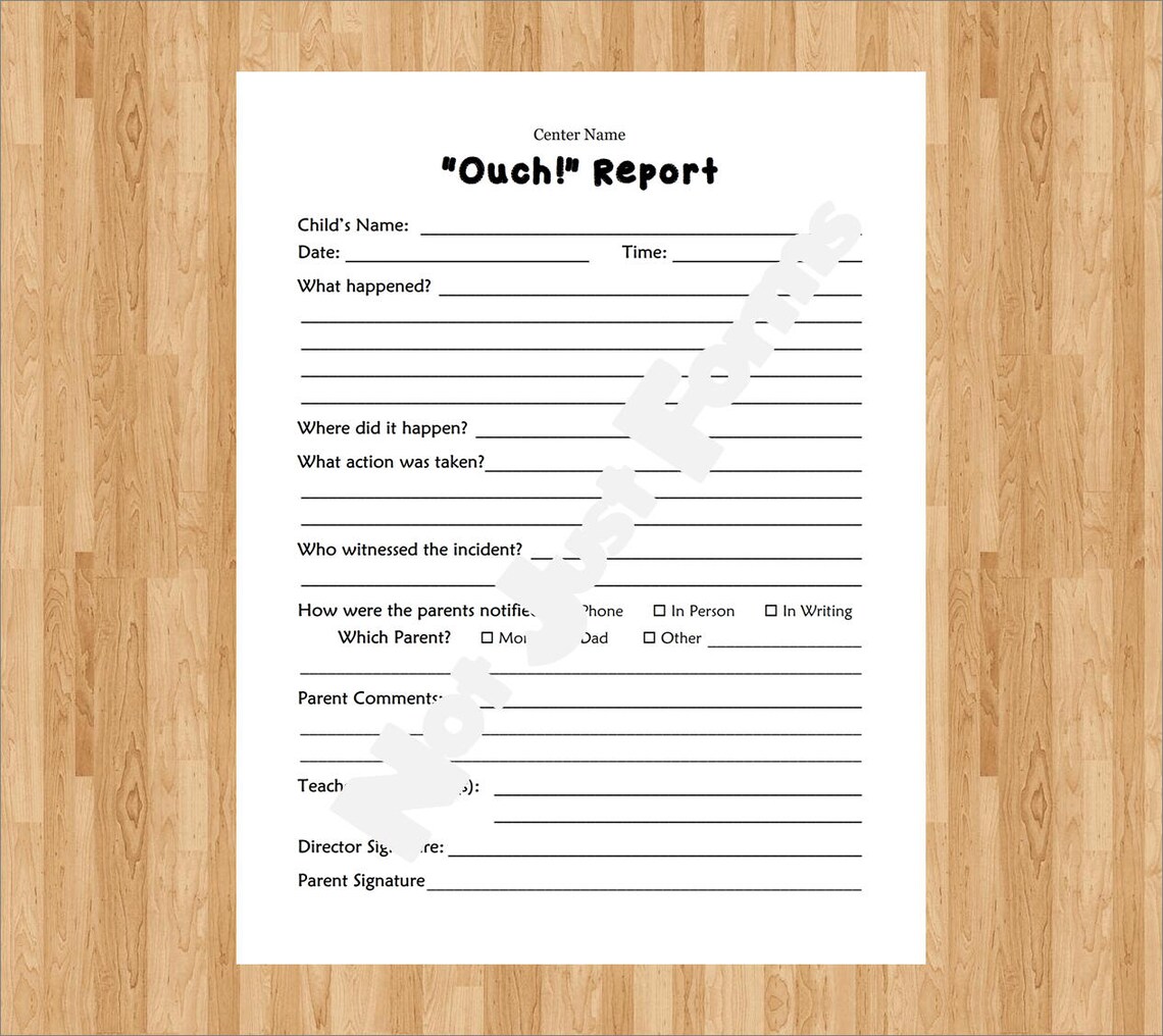 Childcare Ouch/accident Report | Editable | Printable | PDF - Etsy