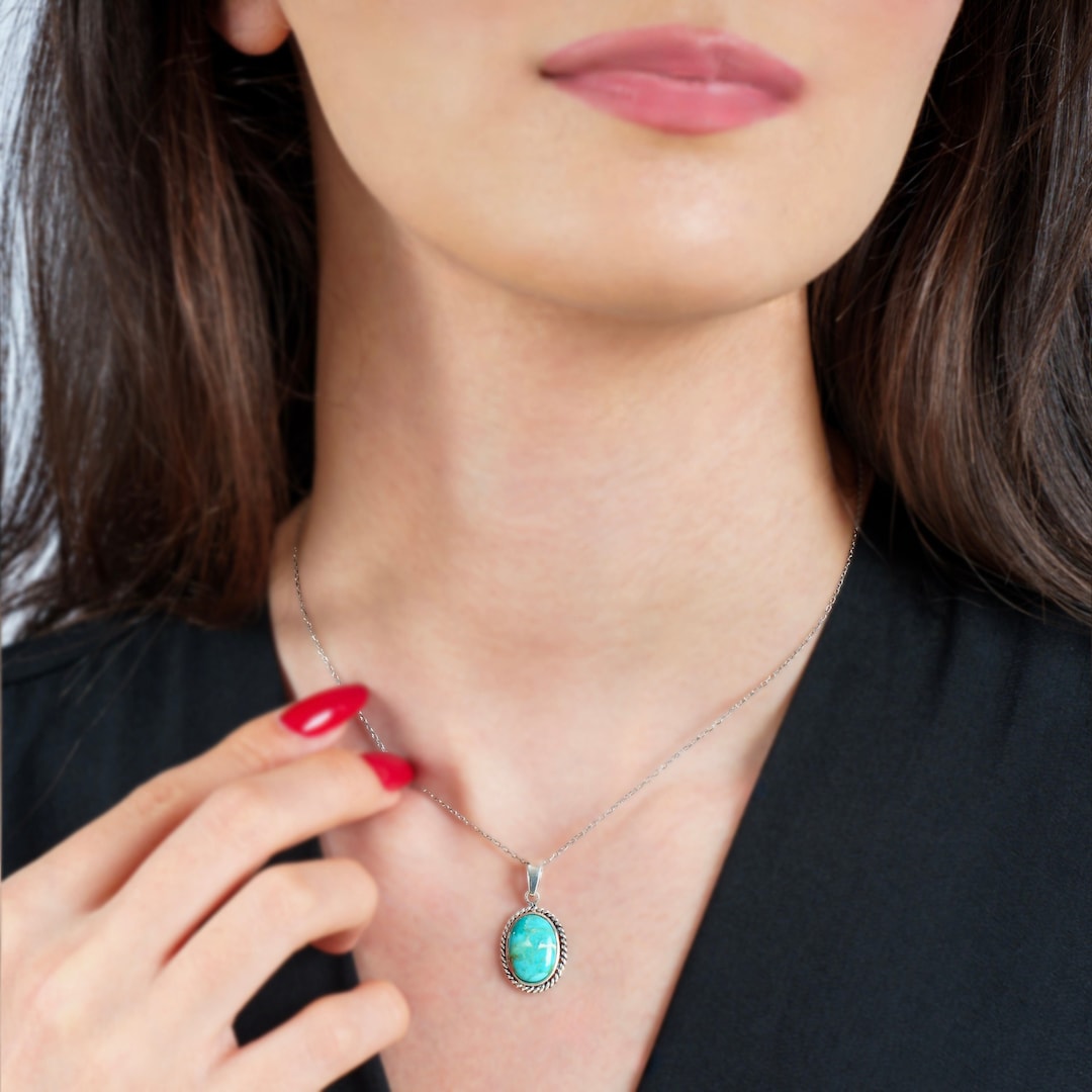 Genuine Turquoise Pendant, Silver Pendant, Sterling Silver 925k ...