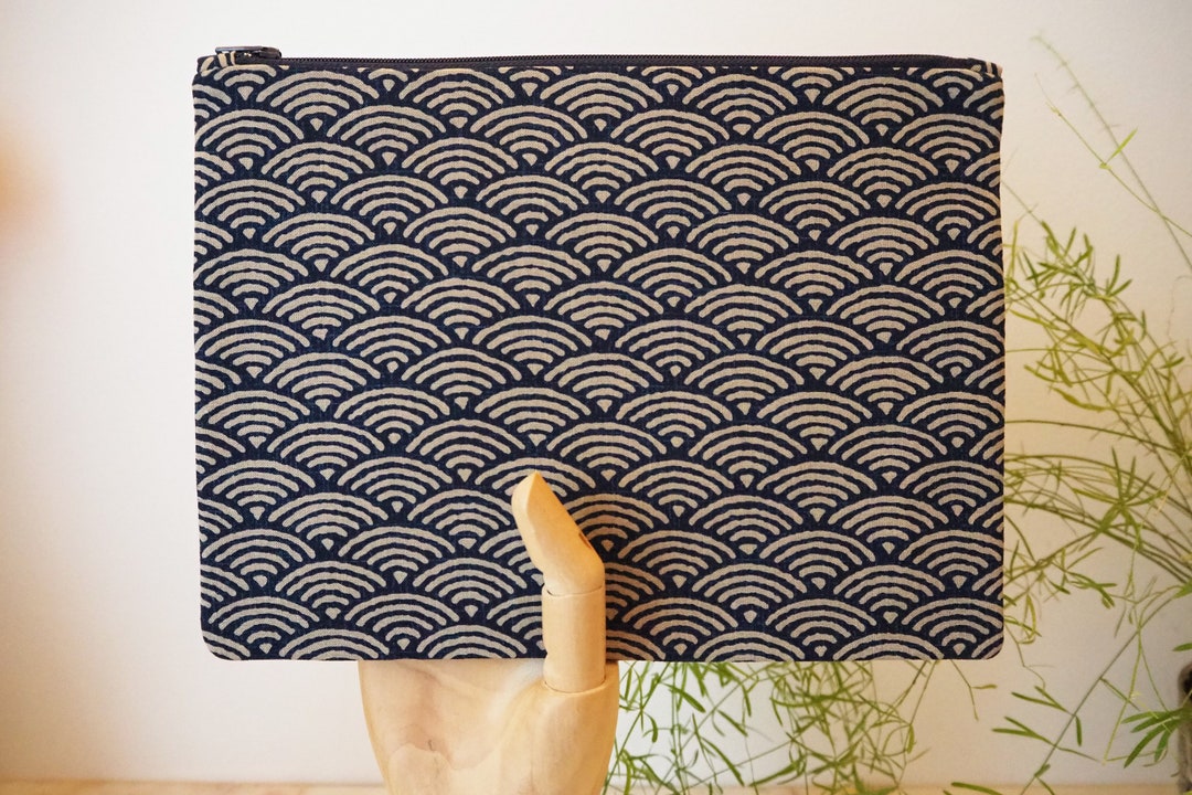 Pouch, Case or Bag in Japanese Fabric, Traditional Wave Patterns or ...