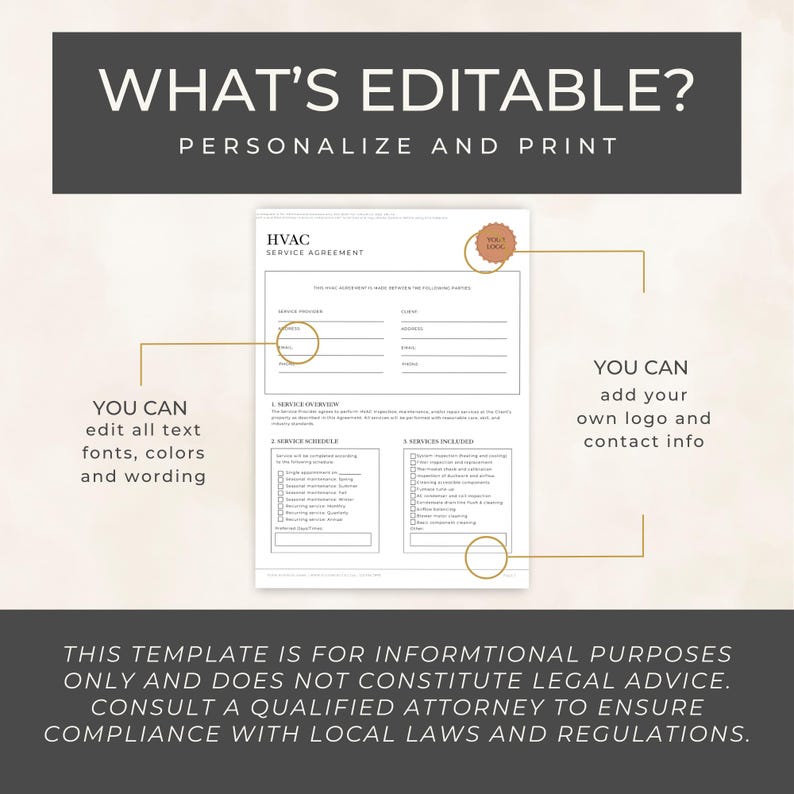 HVAC Service Agreement Template, Editable Maintenance Contract (PDF) - Etsy