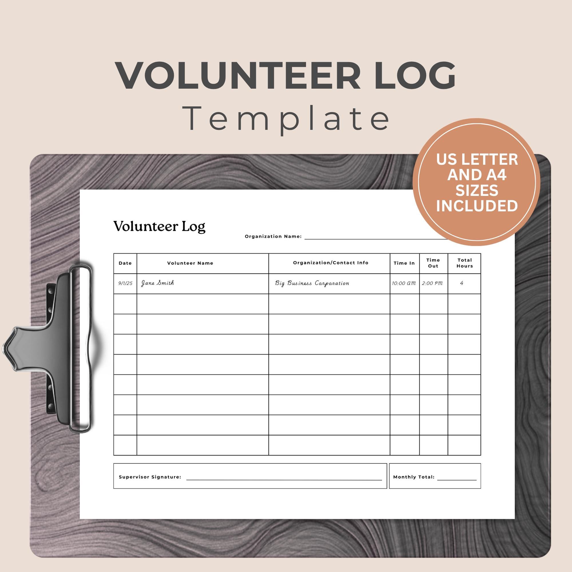Editable Volunteer Log Sheet: Hour Tracker & Sign up Form (digital ...