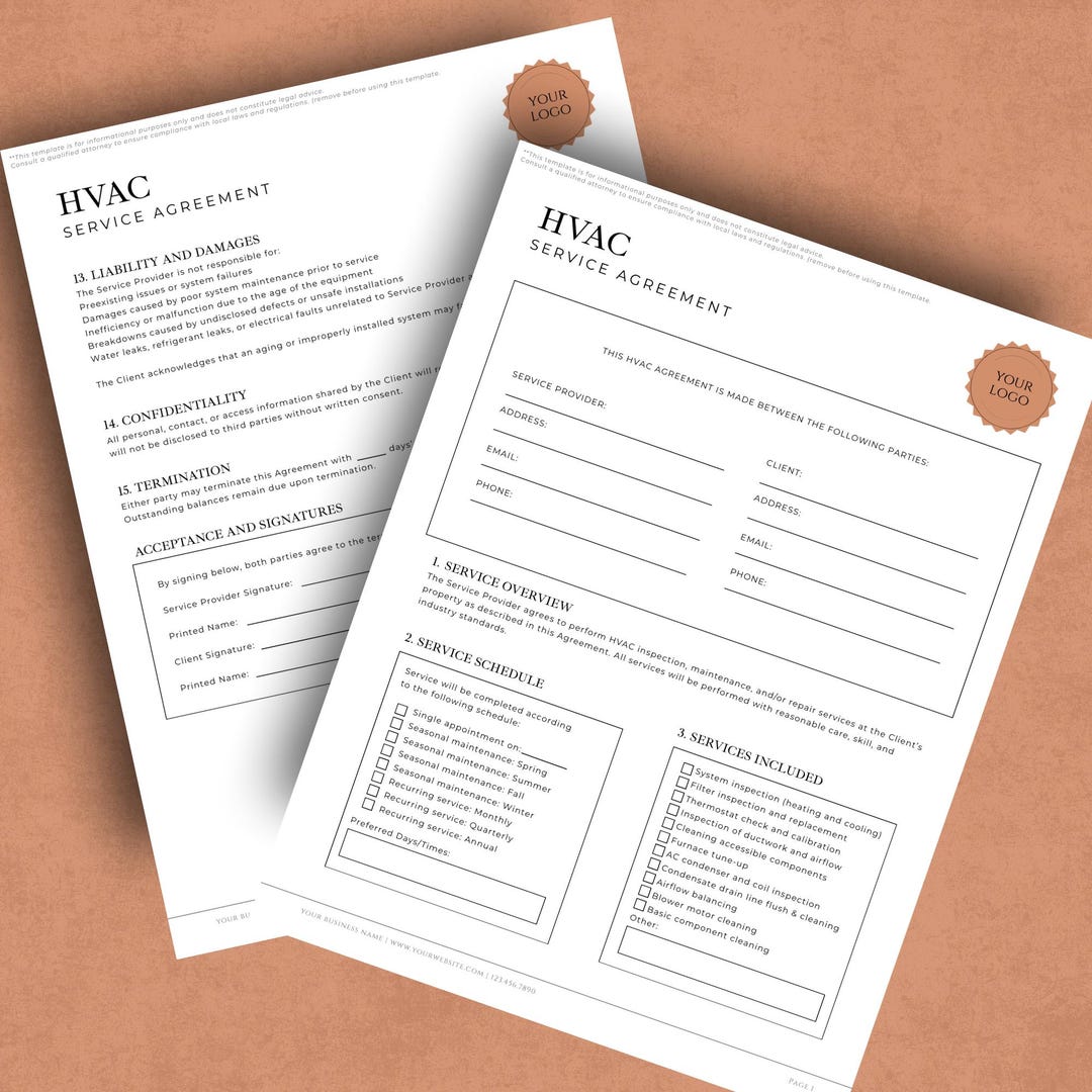 HVAC Service Agreement Template, Editable Maintenance Contract (PDF) - Etsy