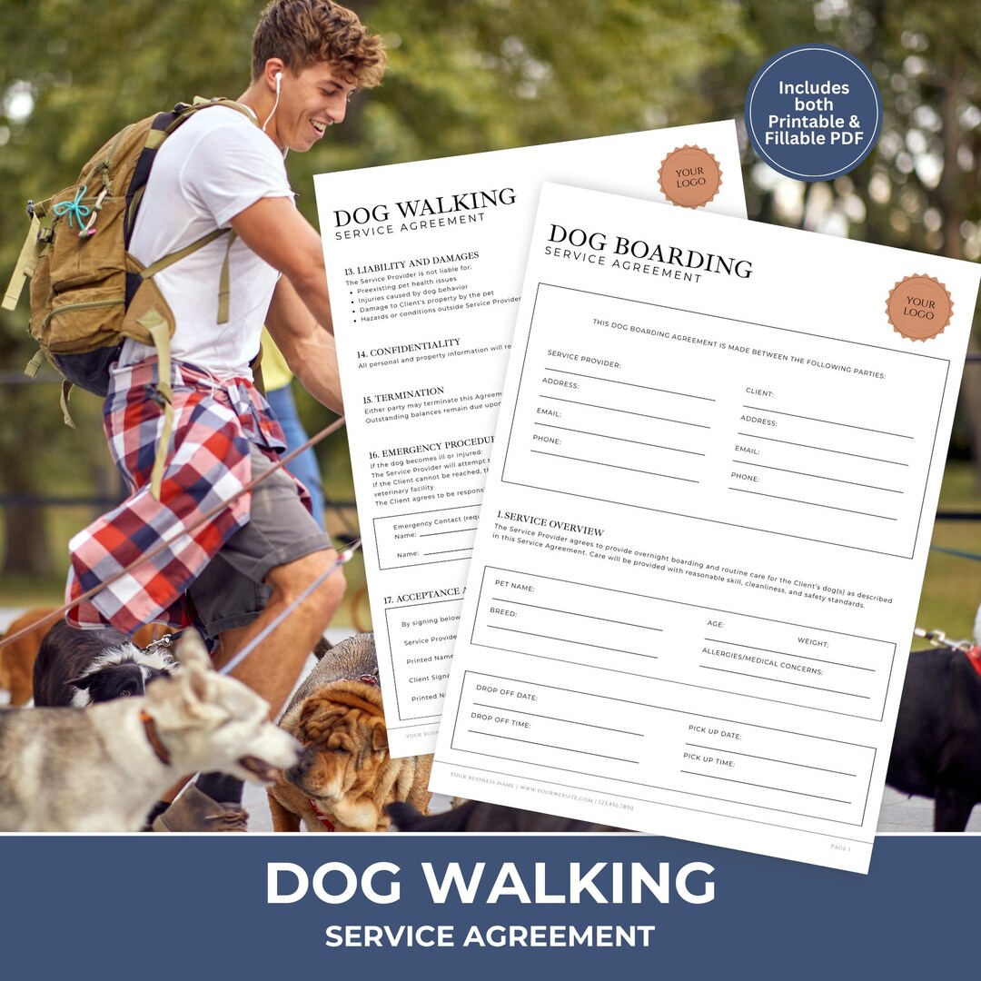 Dog Walking Service Agreement Template, Editable Dog Walker Contract ...