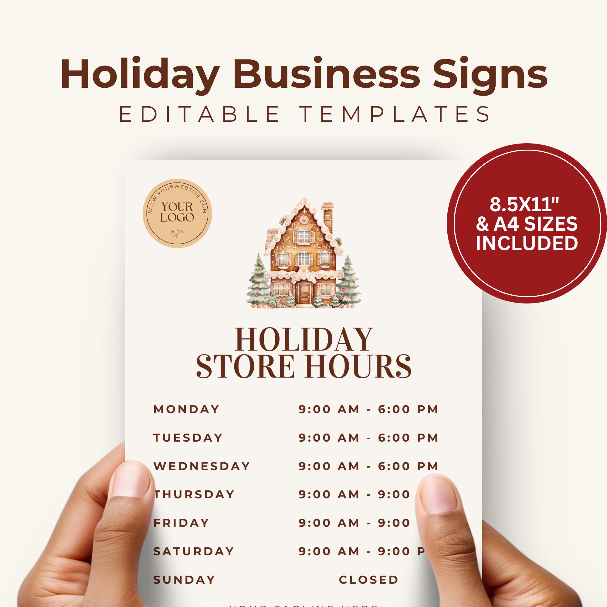 Christmas Sale Sign Pack, Holiday Flyer and Store Hours Template ...