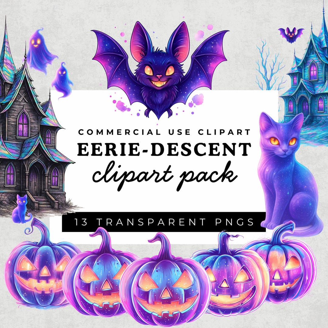Iridescent Halloween Clipart, Cute Spooky Digital Pngs, Holographic ...