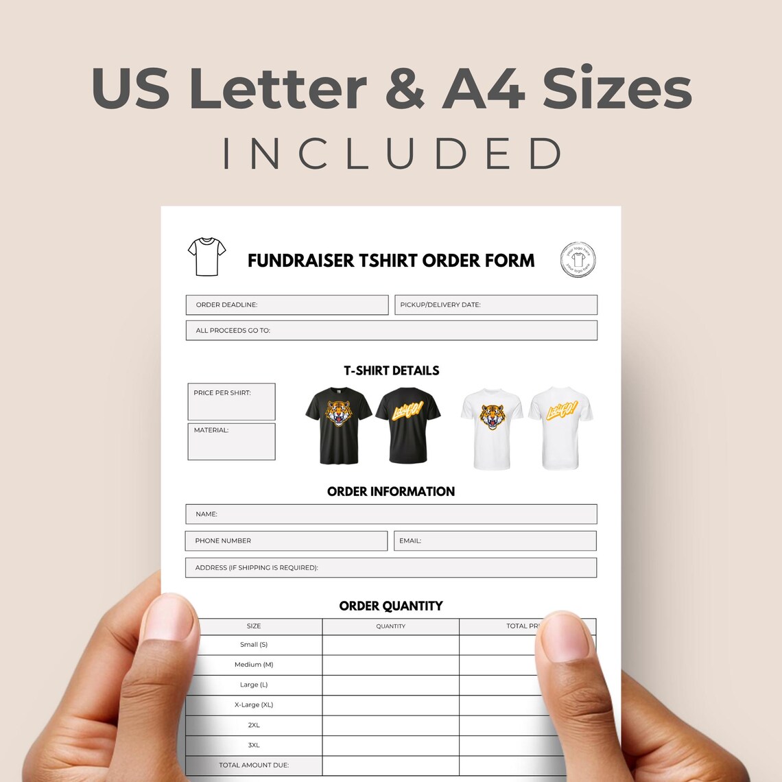 T-shirt Order Form Template: Spirit Wear Fundraiser (printable Editable ...