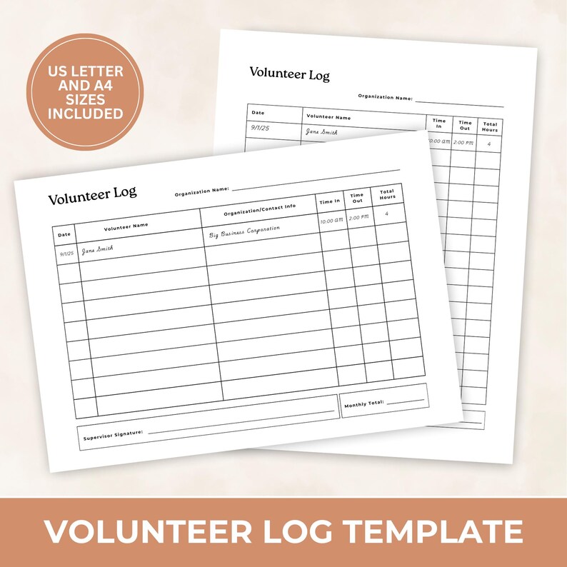 Editable Volunteer Log Sheet: Hour Tracker & Sign up Form (digital ...