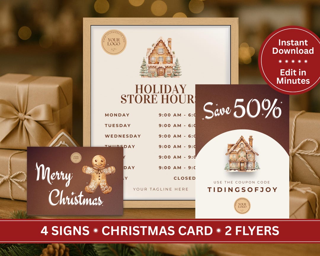 Christmas Sale Sign Pack, Holiday Flyer and Store Hours Template ...