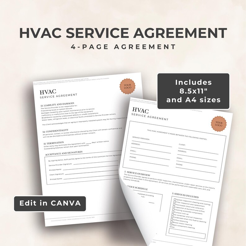 HVAC Service Agreement Template, Editable Maintenance Contract (PDF) - Etsy