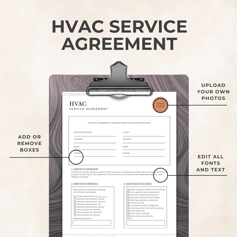 HVAC Service Agreement Template, Editable Maintenance Contract (PDF) - Etsy