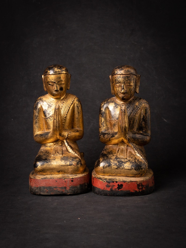Pair of Antique Wooden Burmese Monk Statues From Burma, 18th Century - Etsy