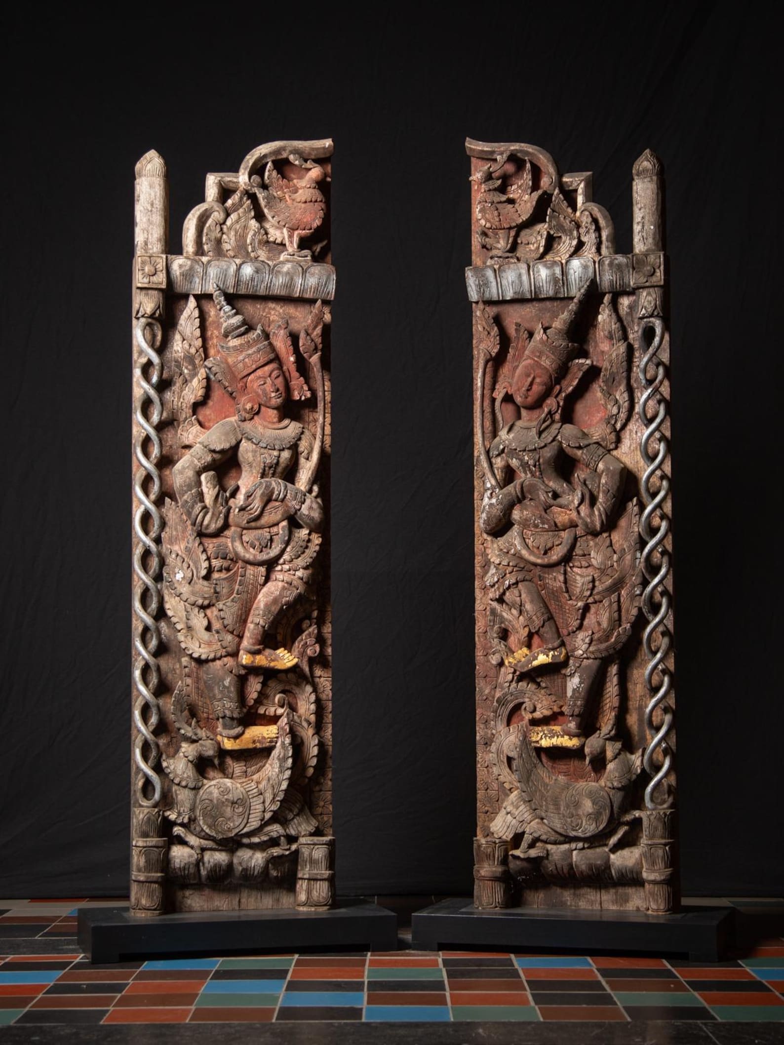 Pair Antique Wooden Burmese Temple Doors From Burma (myanmar), 19th ...