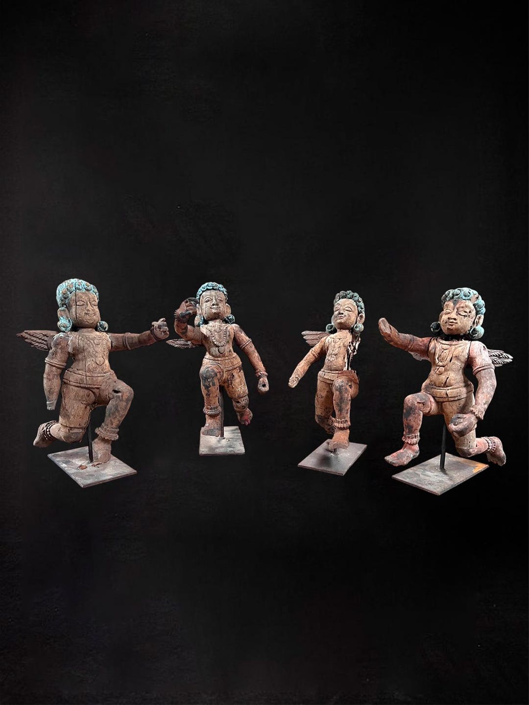 Antique Set South-indian Wooden Garuda Kishora Figures From India, 17th ...