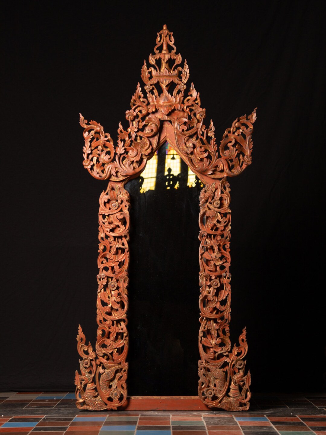 Large Antique Burmese Mirror in Wooden Frame From Burma, 19th Century ...