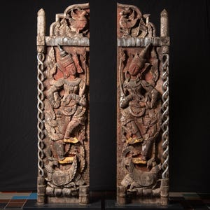 Pair Antique Wooden Burmese Temple Doors From Burma (myanmar), 19th ...