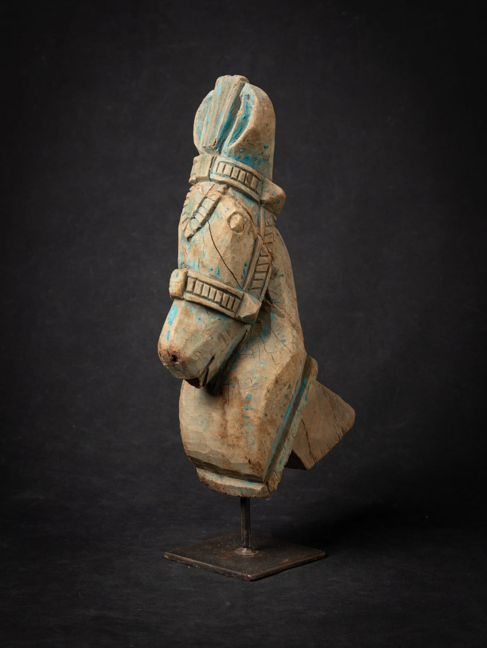 Antique Wooden Temple Fragment of a Horse Head From India, 18th Century ...