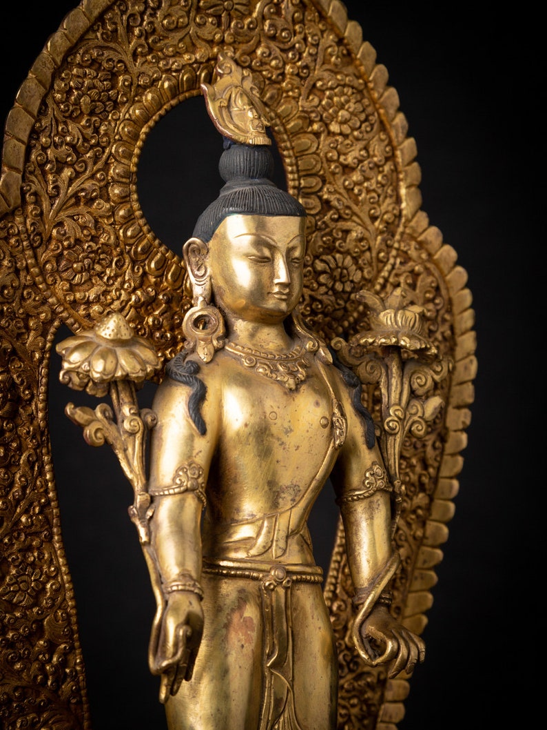 Old Bronze Nepali Lokeshwor Statue From Nepal, Middle / Late 20th ...