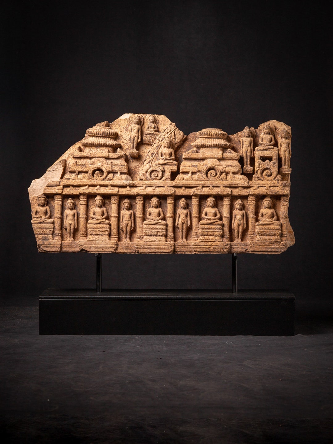Special Antique Sandstone Lintel Depiciting Jain Tirthankas With Yaksas ...