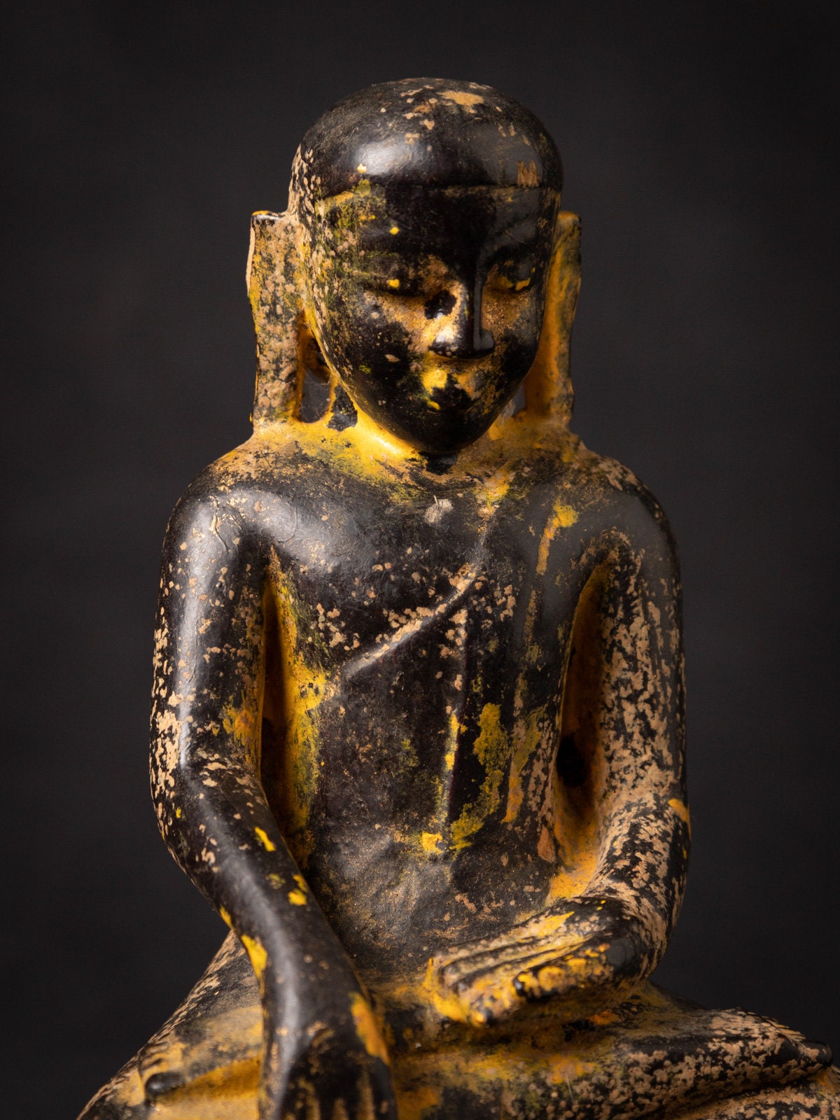 Very Early Antique Wooden Burmese Monk Statue From Burma, 14th Century ...