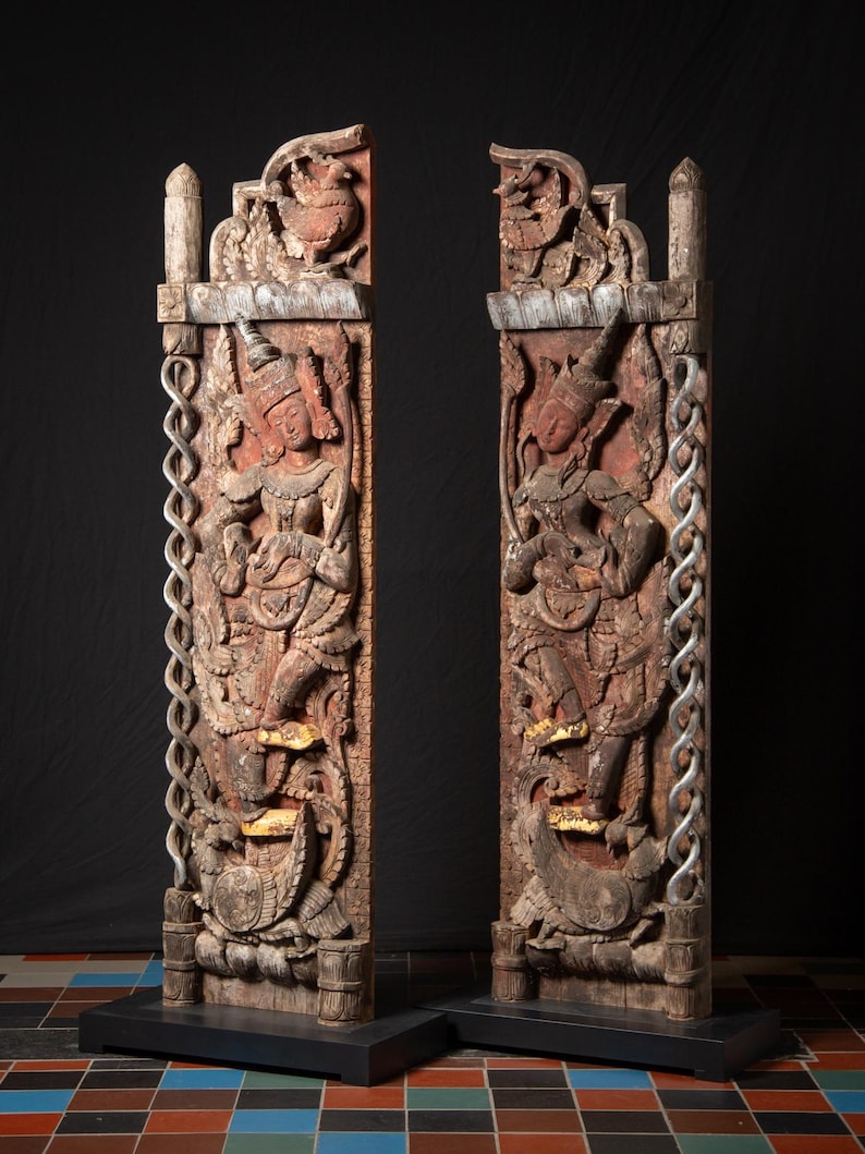 Pair Antique Wooden Burmese Temple Doors From Burma (myanmar), 19th ...