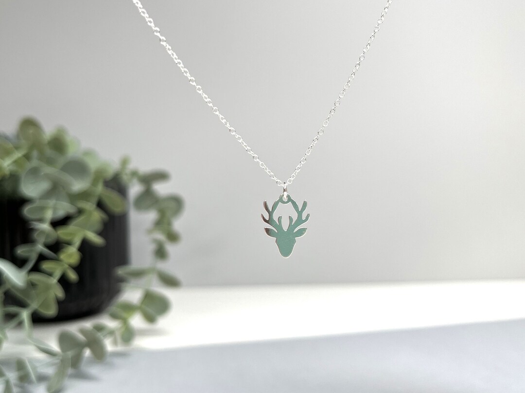 925 Sterling Silver Stag Head Pendant Necklace / Personalised Gift for ...