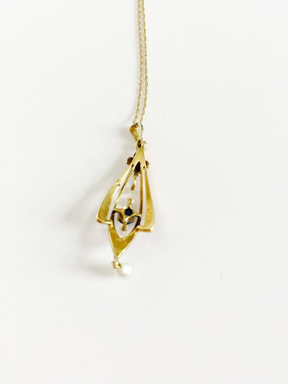 Victorian Lavalier 14k Gold Sapphire with Seed Pearl - Gem