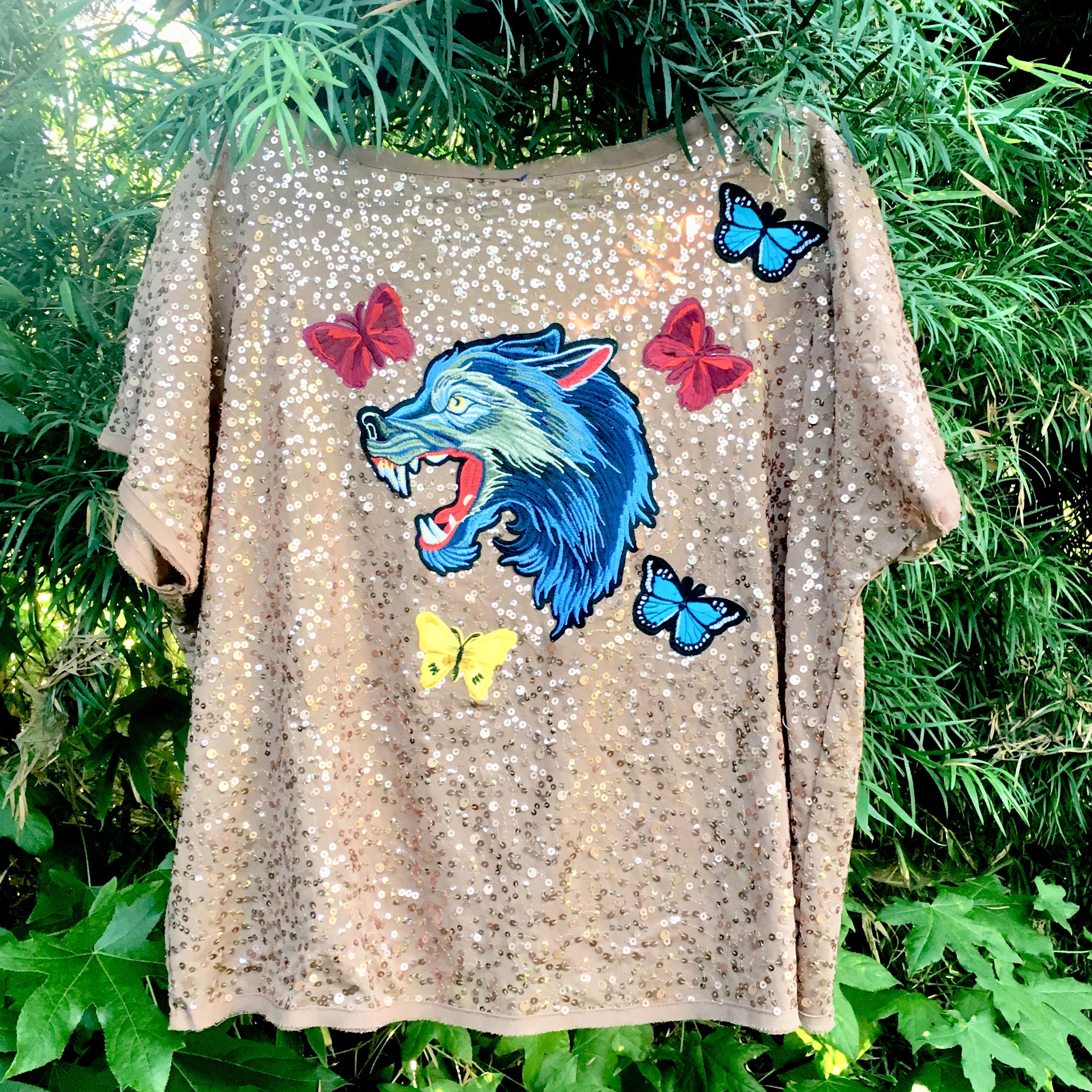 Rose Gold Sequin T Shirt, Wolf T Shirt Wolf Shirt Butterflies T Shirt ...