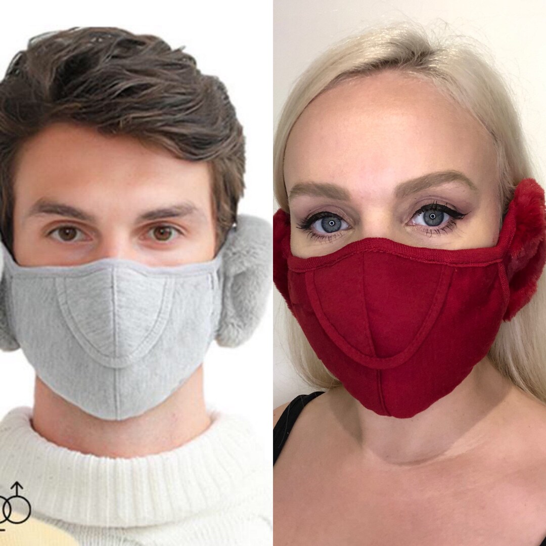 Winter Face Mask With Ear Muff, Washable, Reusable Cozy Warm Face ...