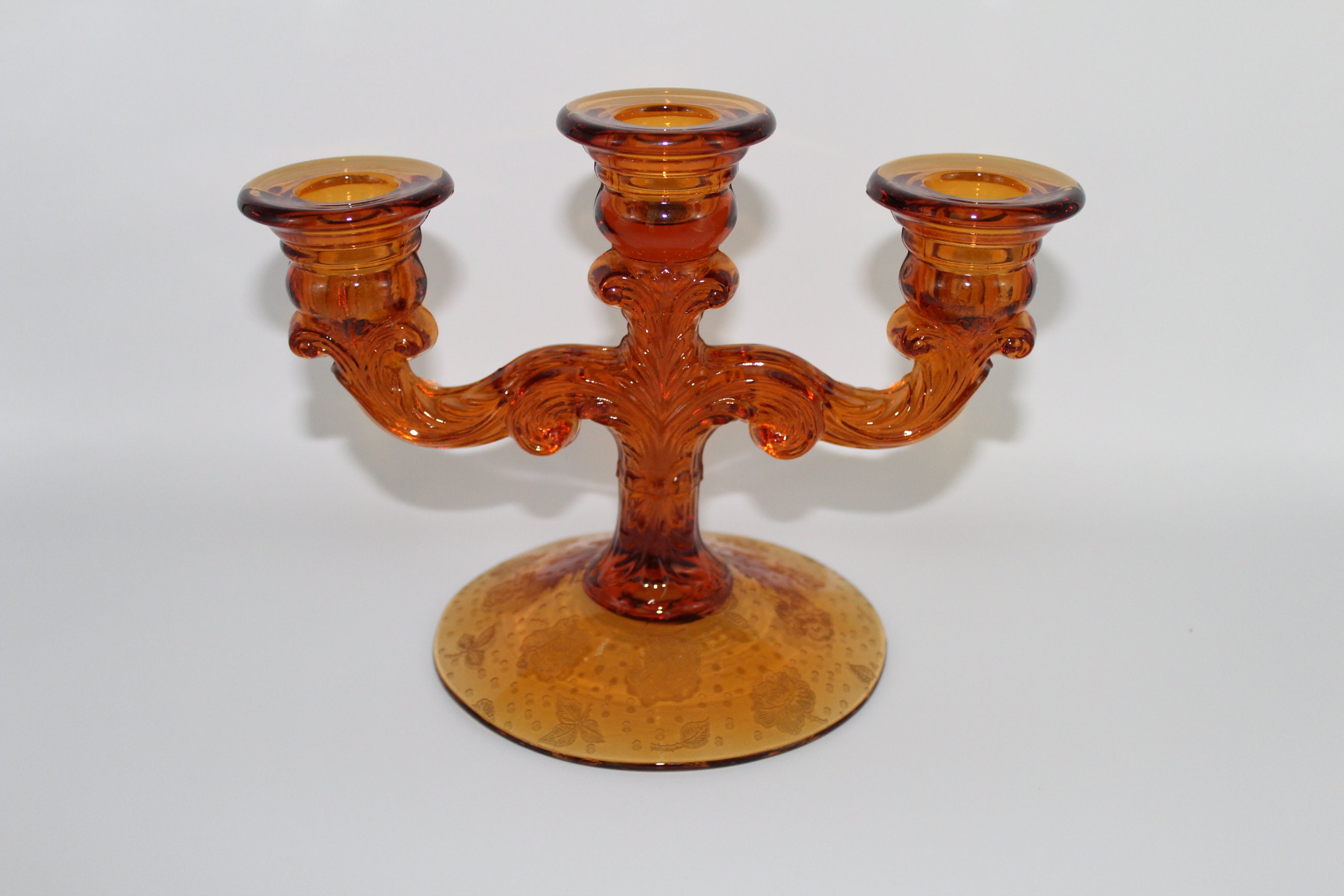 Vintage CAMBRIDGE 3 Light Candlesticks #1307 Candelabra With "rose ...