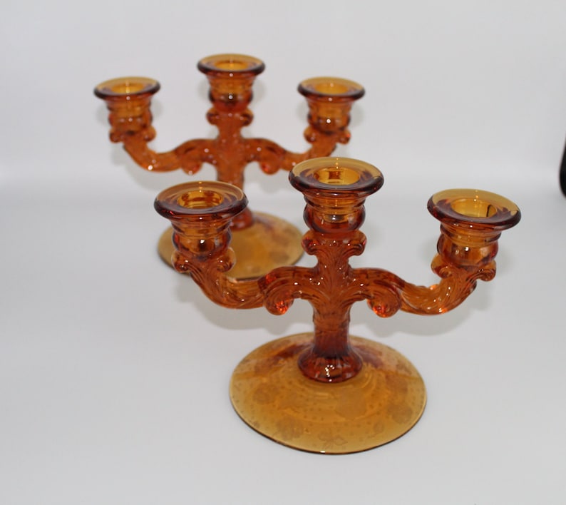 Vintage CAMBRIDGE 3 Light Candlesticks #1307 Candelabra With "rose ...