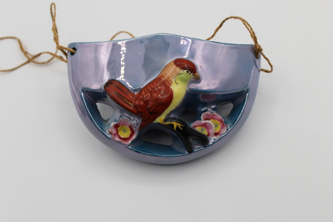 Vintage Japan Nippon Blue Lusterware Hanging Flower Frog Holder - Etsy