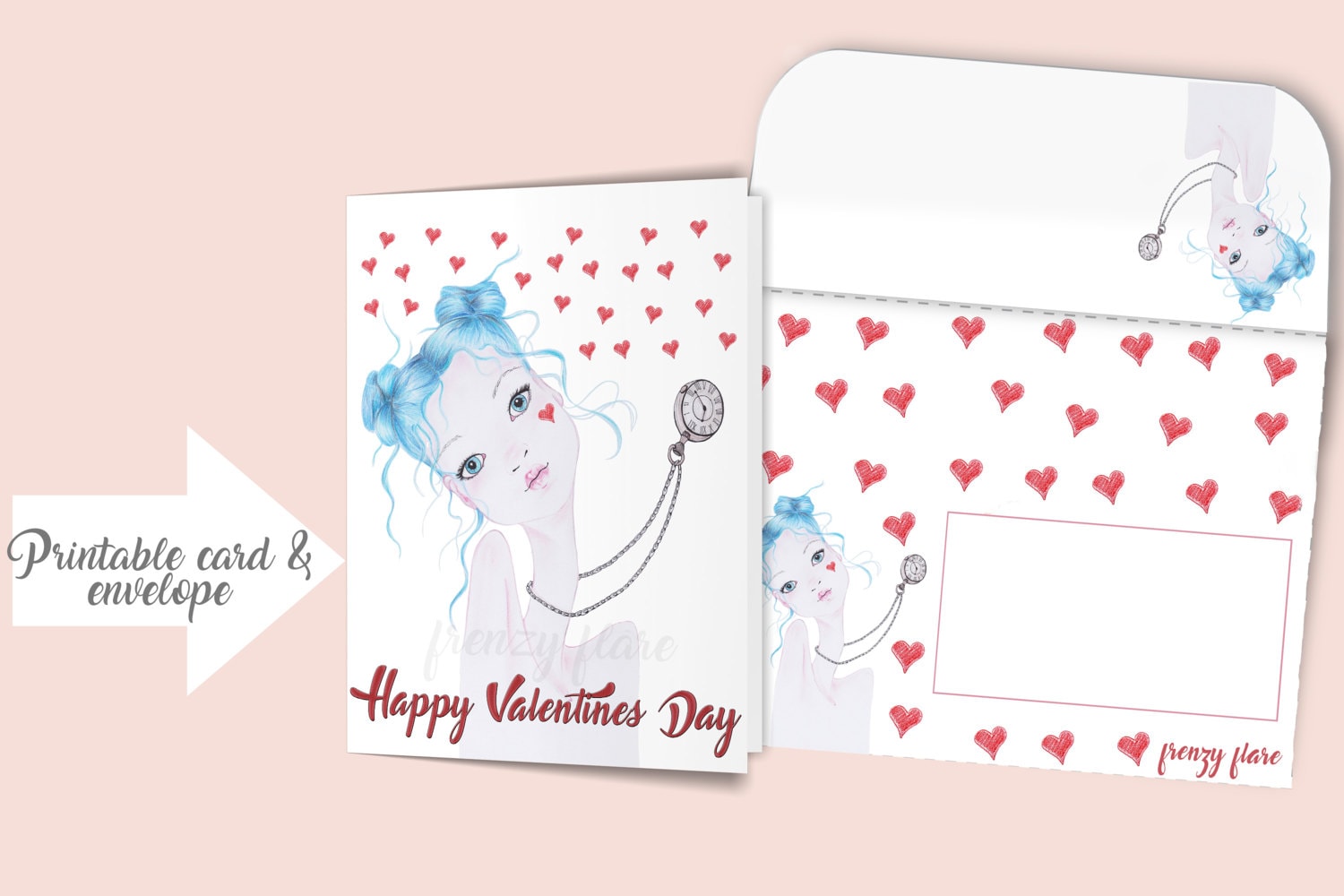 Printable Valentines Day Greeting Card. Downloadable Card and Envelope ...