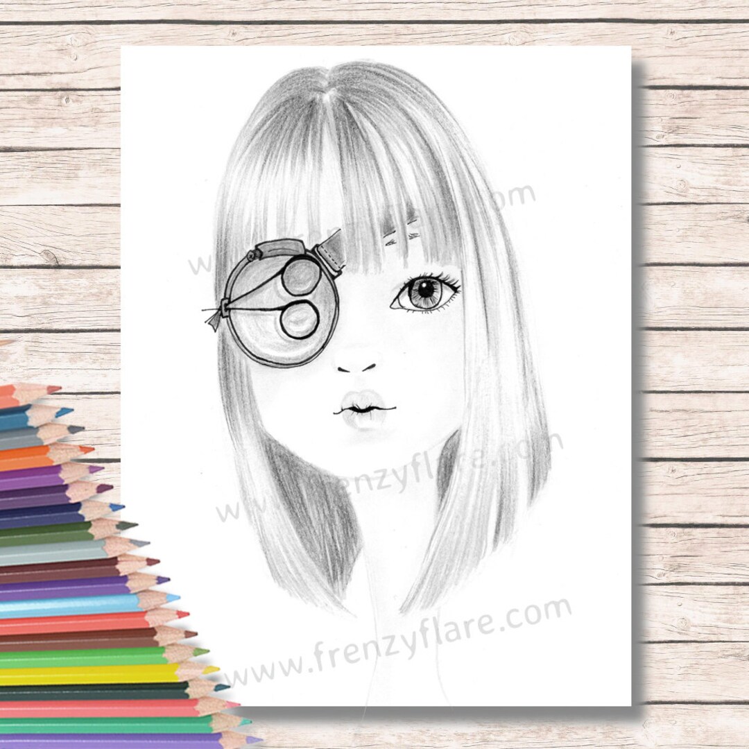 Printed Coloring Page for Adults or Kids. Nerdy Girl With a Monocle to ...