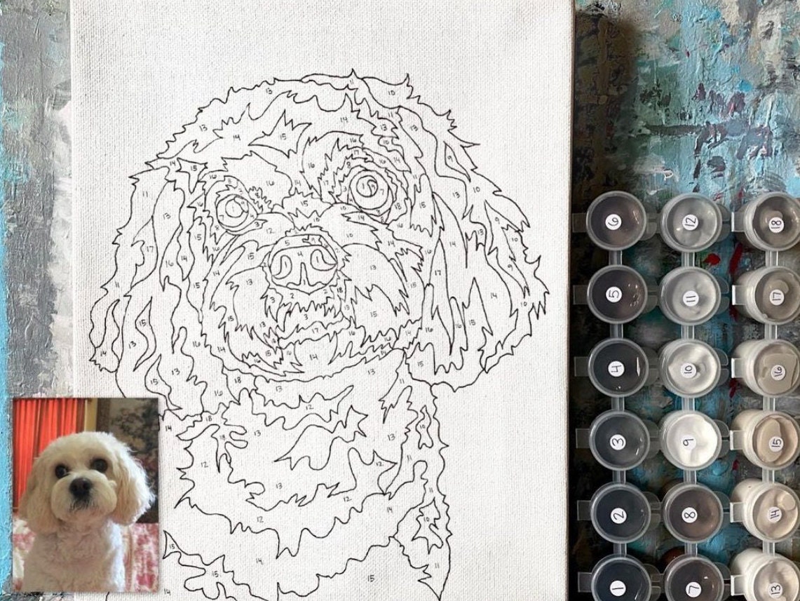 Handmade Paint by Number Kit Custom Pet Portrait Hand Drawn | Etsy