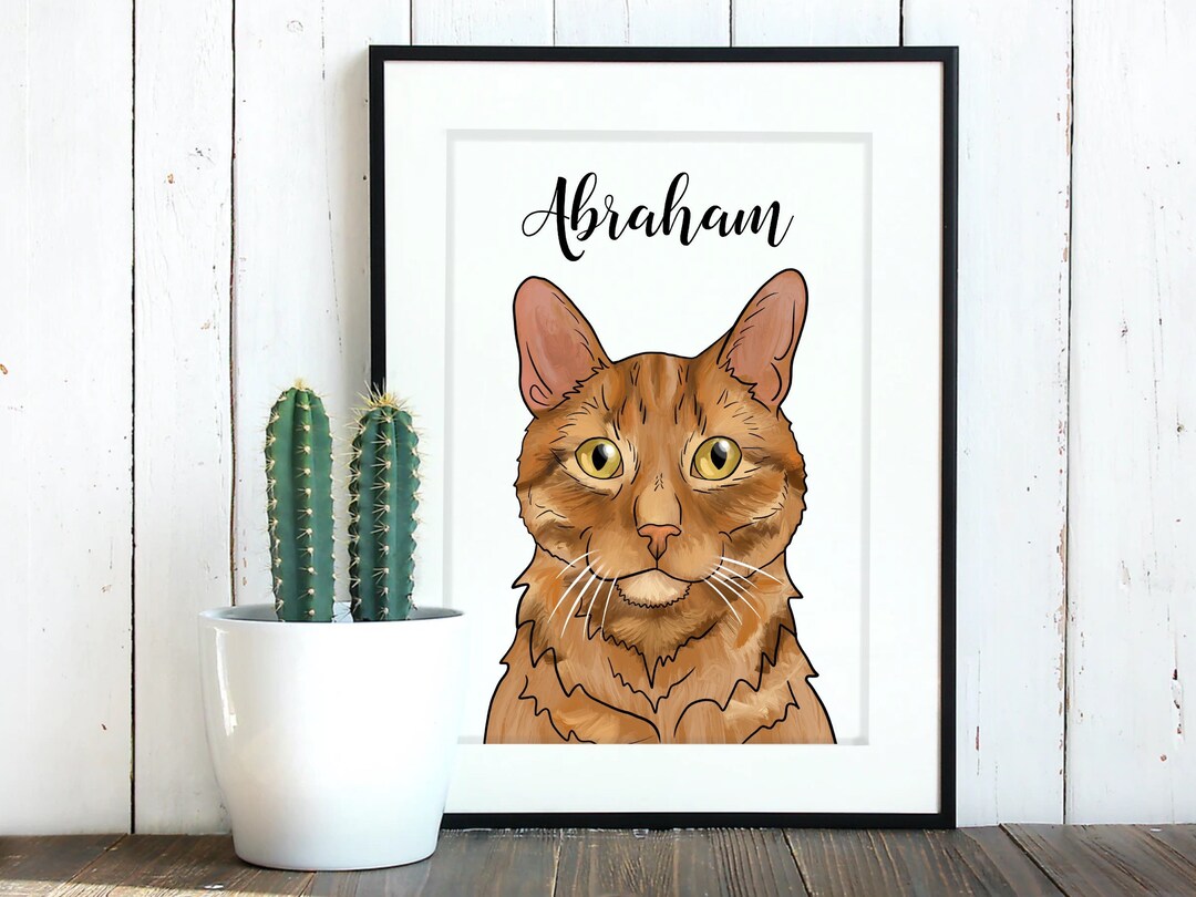 Orange Tabby Print, Custom Name, Digital Illustration Painting of ...