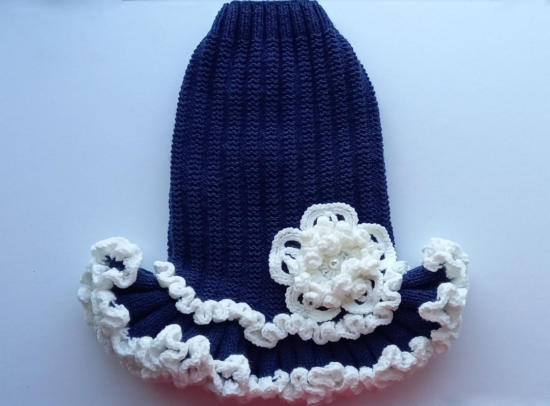 Vestido azul oscuro para perro Ropa para perros pequeños Suéter para ...