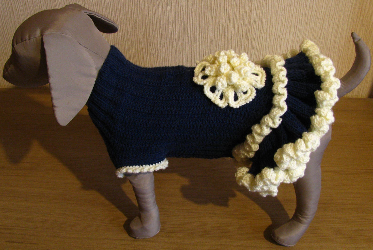 Vestido azul oscuro para perro Ropa para perros pequeños Suéter para ...