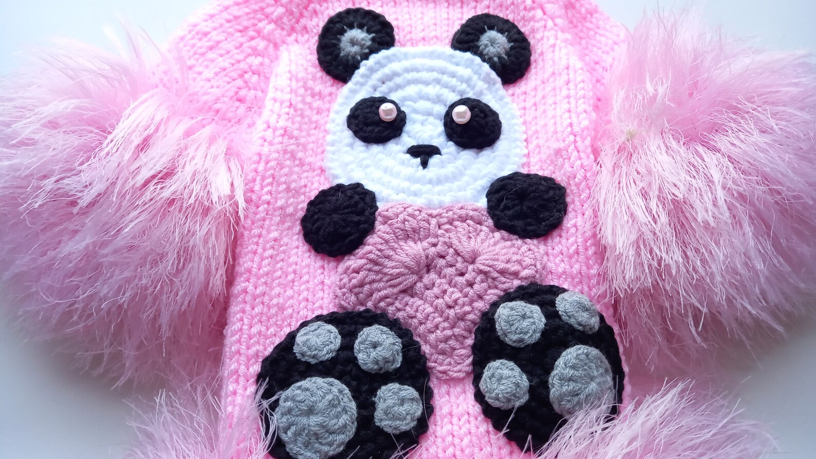 Dog Sweater With Application Panda, Cardigan for Dogs Pink Color ...