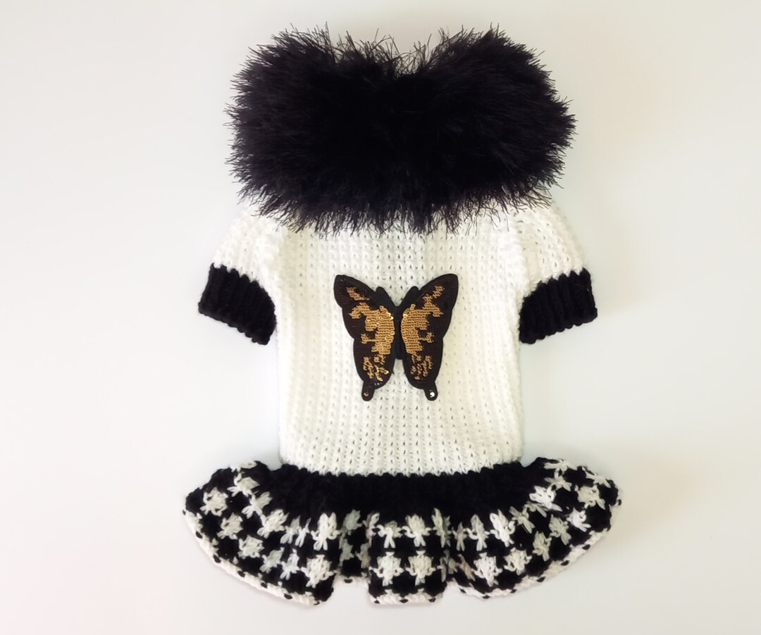 Black and White Fur Coat for Dogs, Dog Sweater , Cardigan for Dogs ...