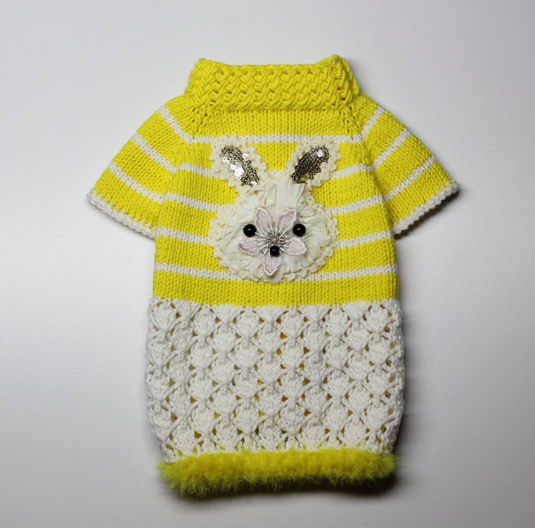 Easter Sweater for Dog With White Bunny Yellow Sweater for Dogs Dog ...