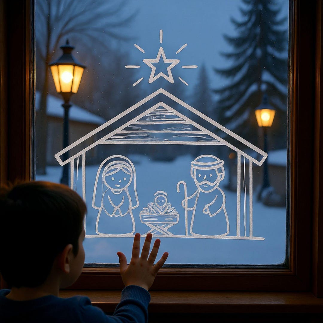 Nativity Christmas Stable Window Art Template – Chalk Marker Print ...